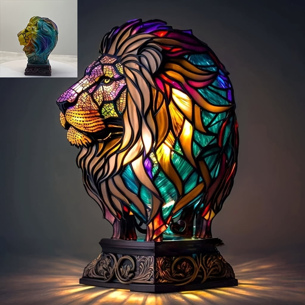 3D Resin Animal Table Lamp - Lion Desk Light, Battery Powered Downlight ...