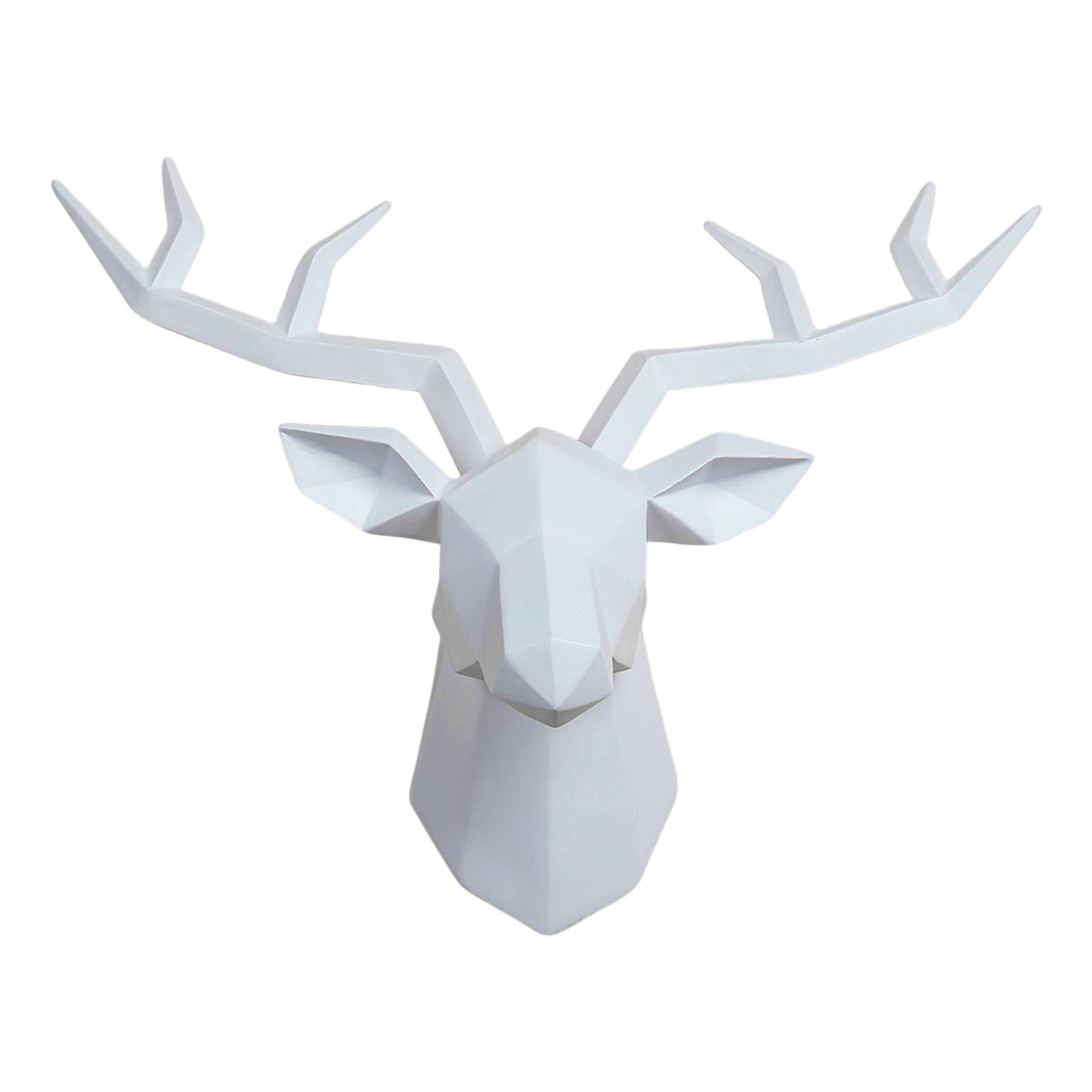3D Resin Deer Head Sculpture Animal Statue Figurines Wall Mount Modern ...