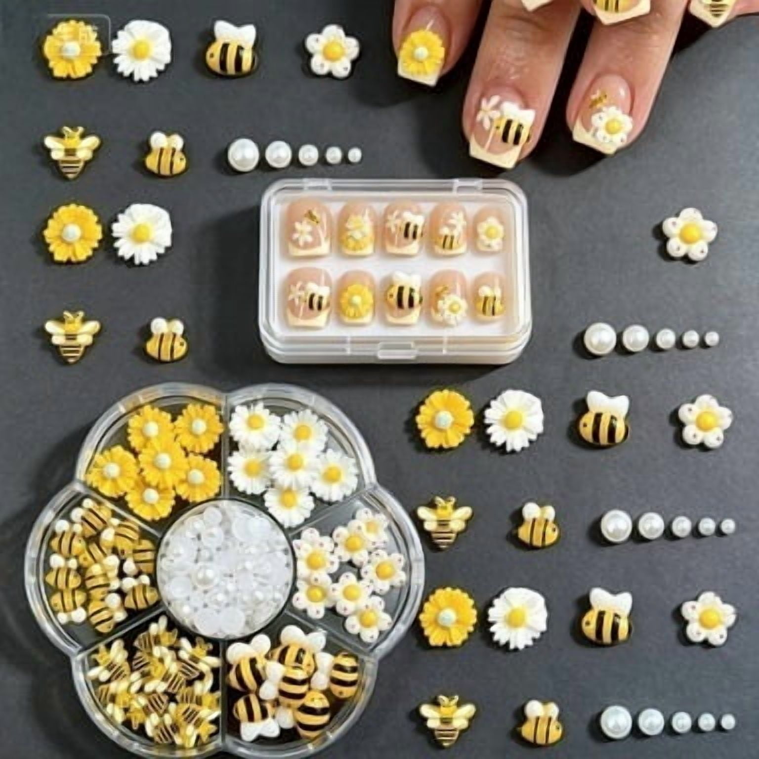 3D Resin Flower Bee Pearl Mini Bee Daisy Nail Art Decoration ...