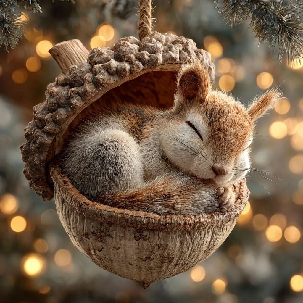 3D Resin Forest Animal Acorn Ornaments, 3.5" Cozy Forest Animal Pine ...