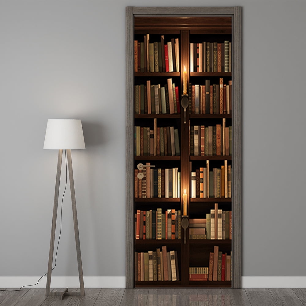 3D Retro Book Shelf Door Sticker Peel and Stick - Self-Adhesive Door ...
