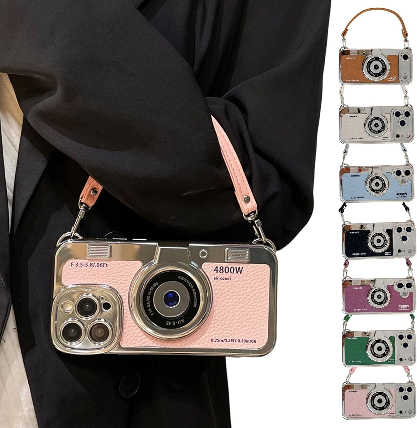 3D Retro Camera Graphic Phone Case, Pu Leather Strap, Retro Camera ...