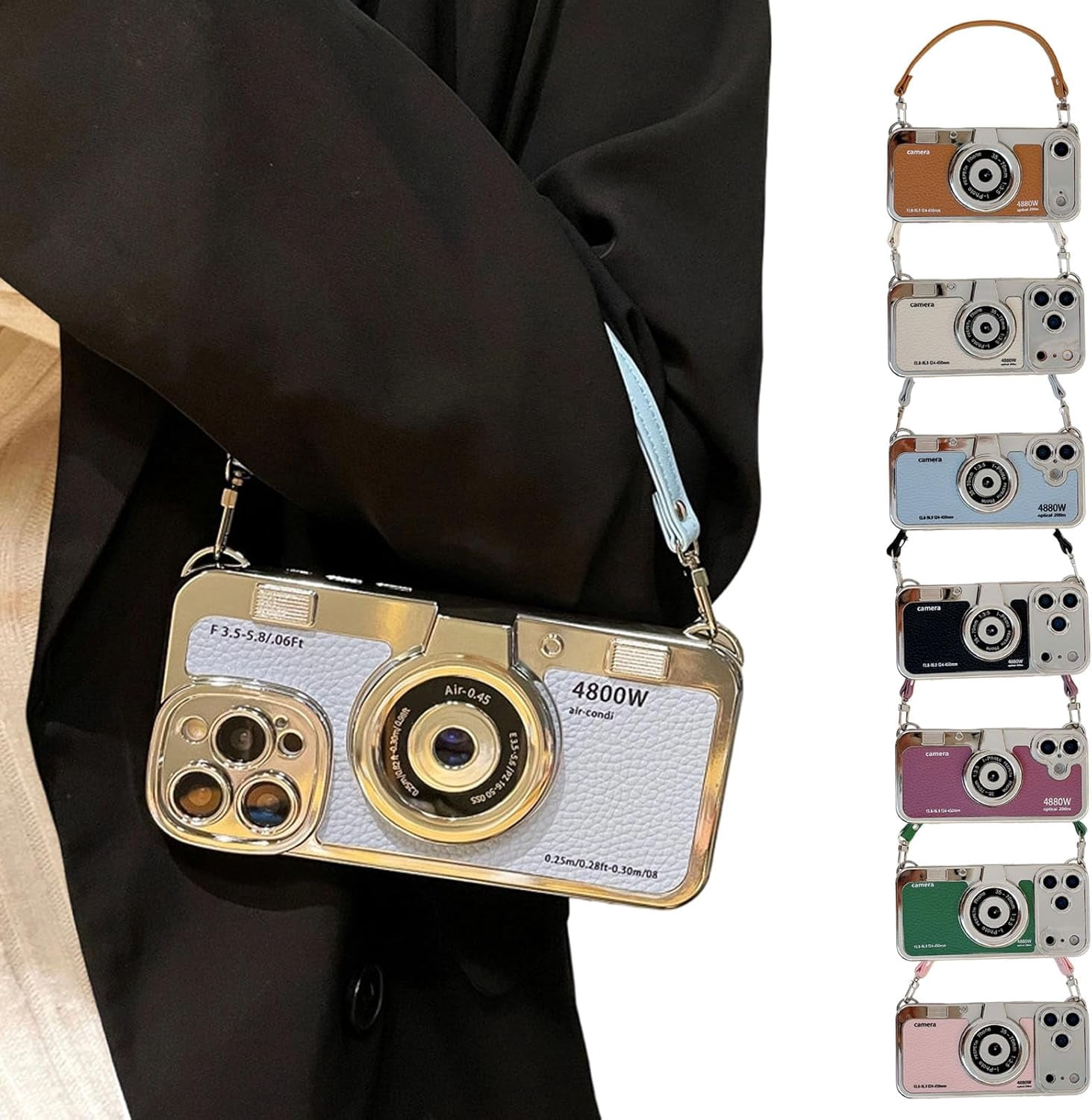 3D Retro Camera Graphic Phone Case, Pu Leather Strap, Retro Camera ...