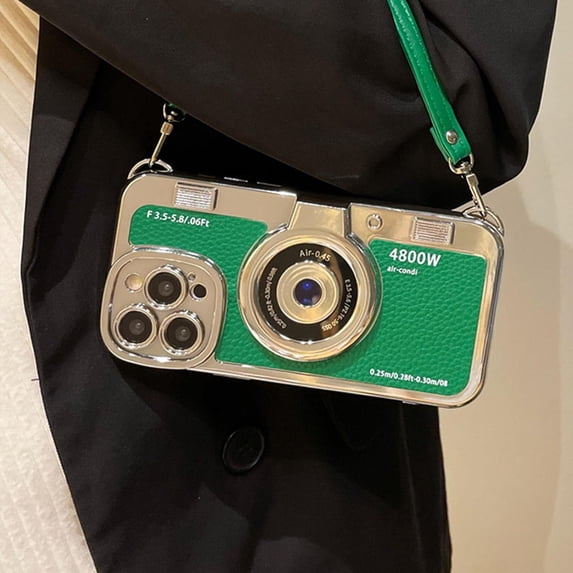 3D Retro Camera Graphic Phone Case with PU Leather Strap, Shockproof ...