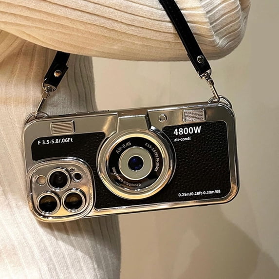 3D Retro Camera Graphic Phone Case with PU Leather Strap, Shockproof ...