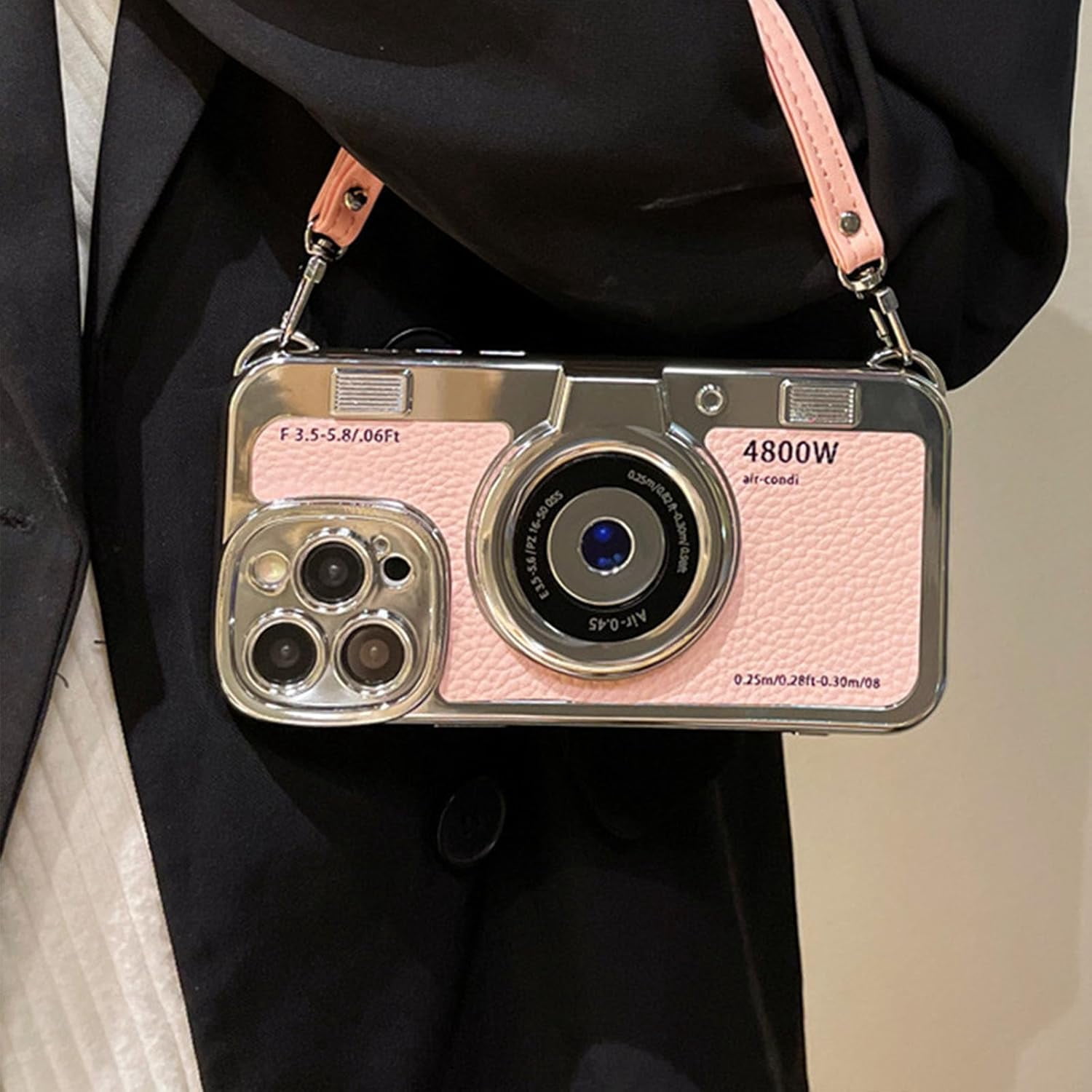 3D Retro Camera Graphic Phone Case with PU Leather Strap, Shockproof ...