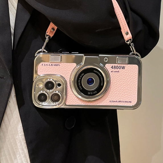 3D Retro Camera Graphic Phone Case with PU Leather Strap, Shockproof ...