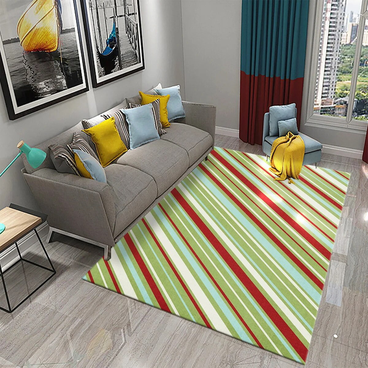 3D Retro Colorful Plaid Lines Carpet Colour Geometry Ethnic Style Rugs ...