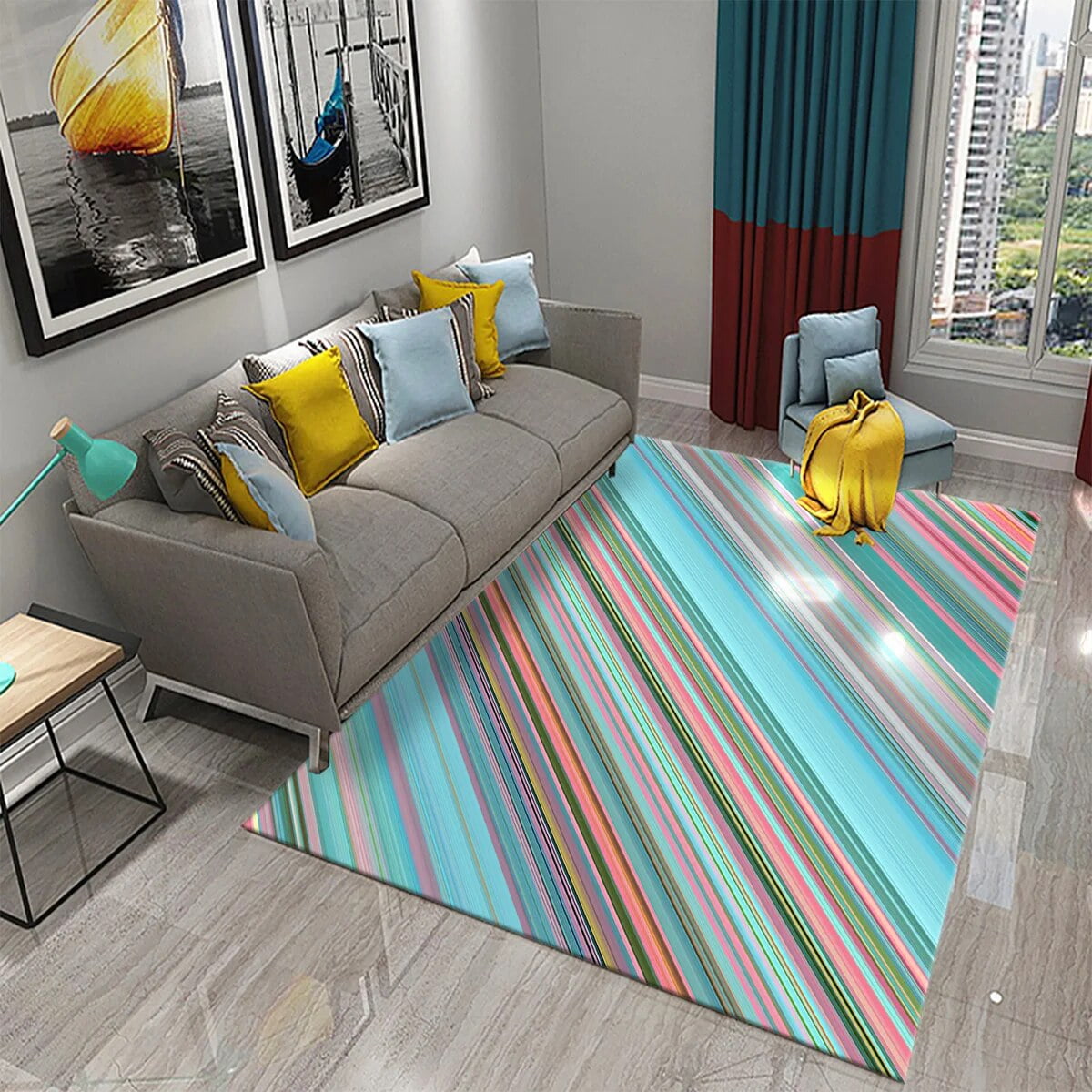 3D Retro Colorful Plaid Lines Carpet Colour Geometry Ethnic Style Rugs ...