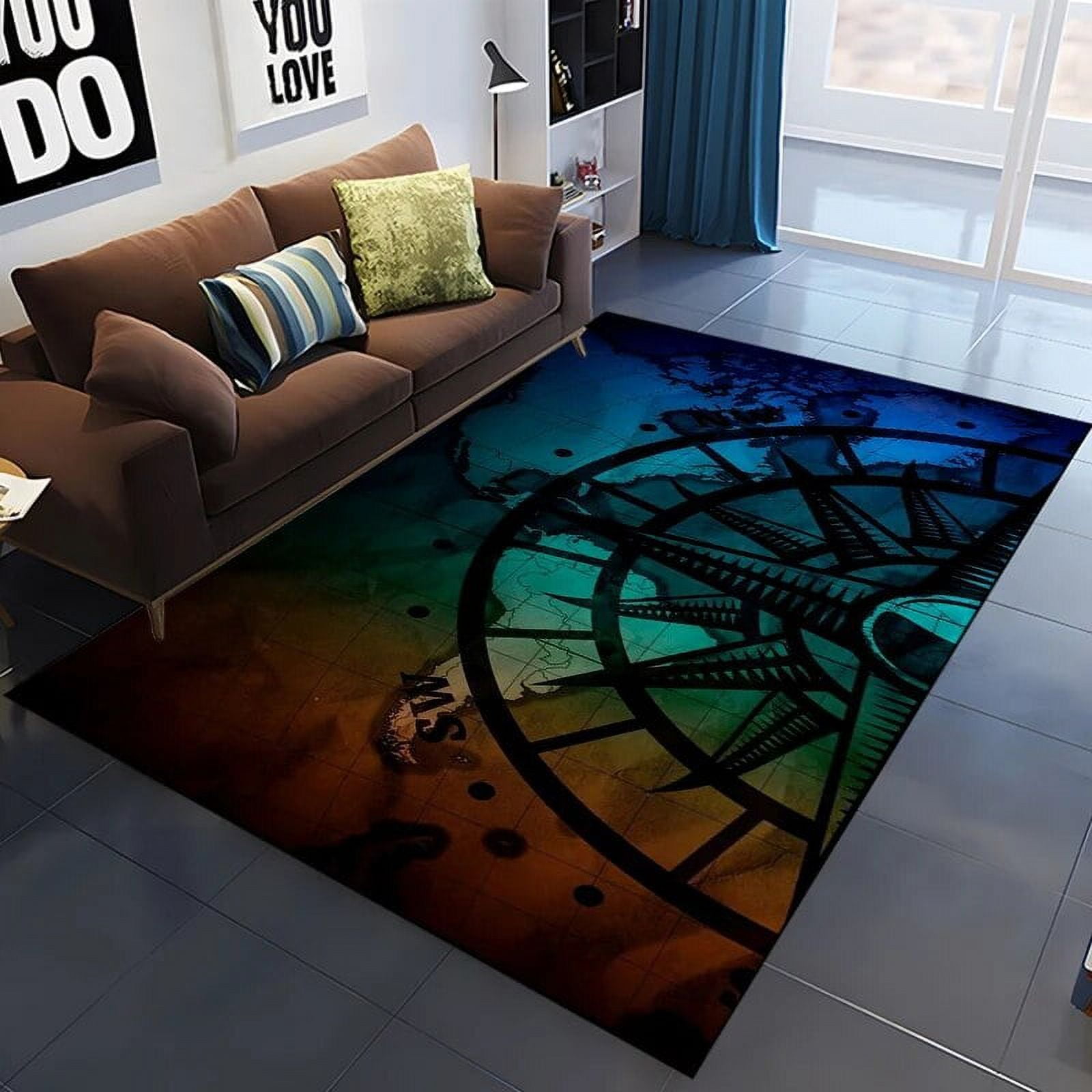 3D Retro Compass Map World Map Area Rug Carpet Rug for Living Room ...