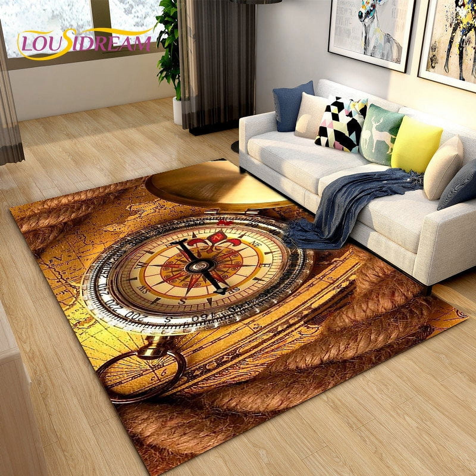 3D Retro Compass Map World Map Area Rug Carpet Rug for Living Room ...