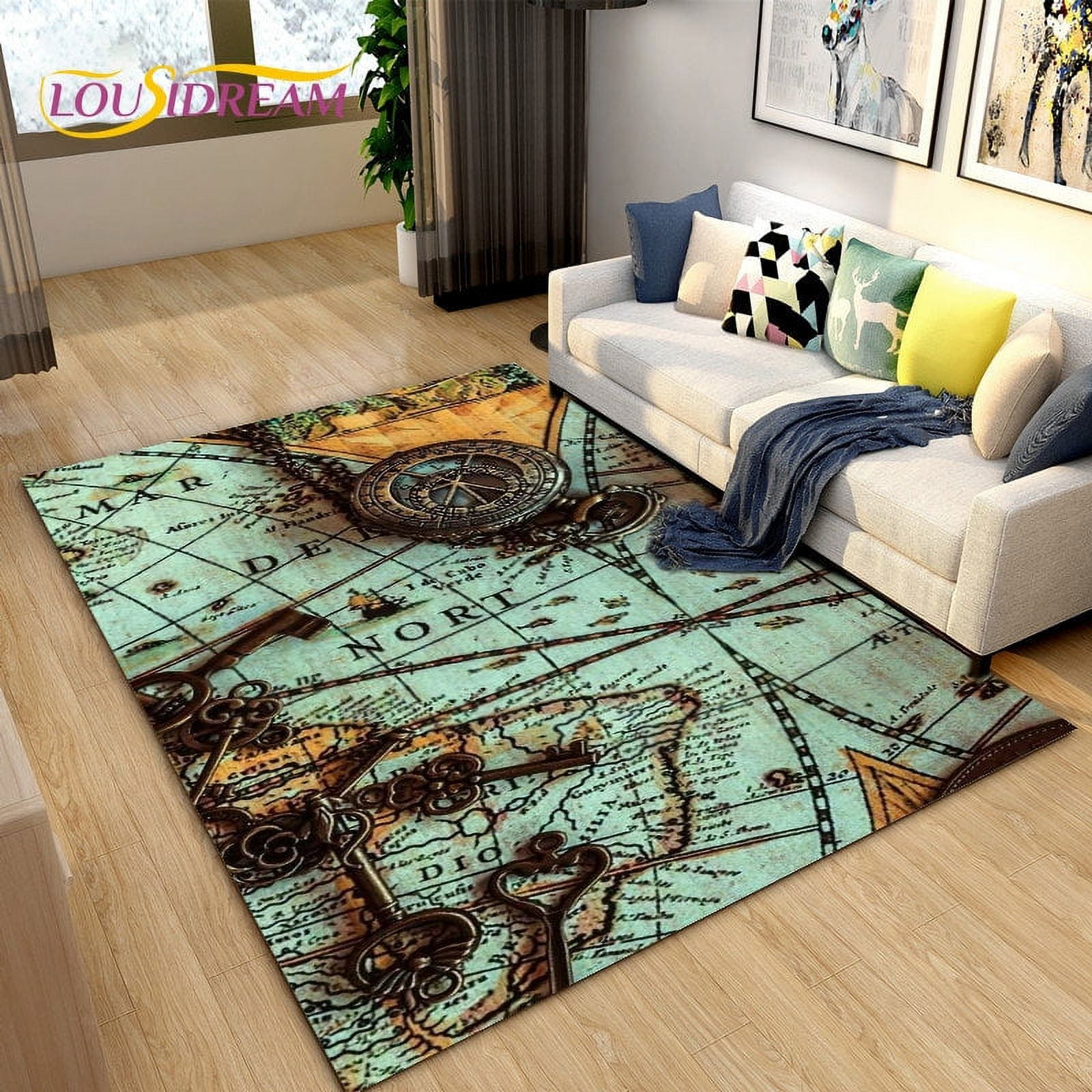 3D Retro Compass Map World Map Area Rug Carpet Rug for Living Room ...