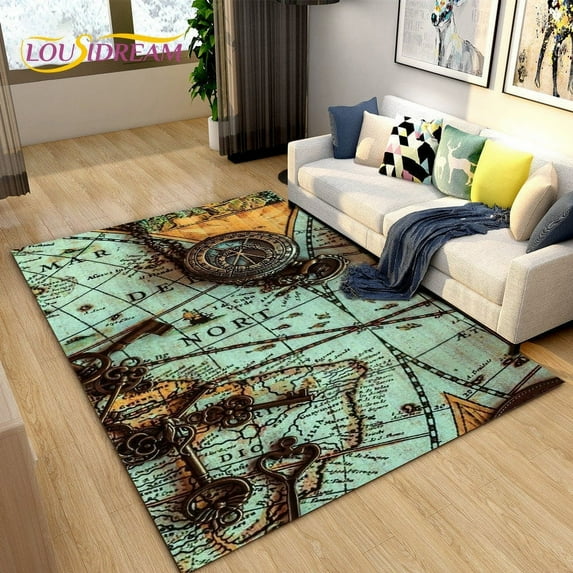 3D Retro Compass Map World Map Area Rug Carpet Rug for Living Room ...
