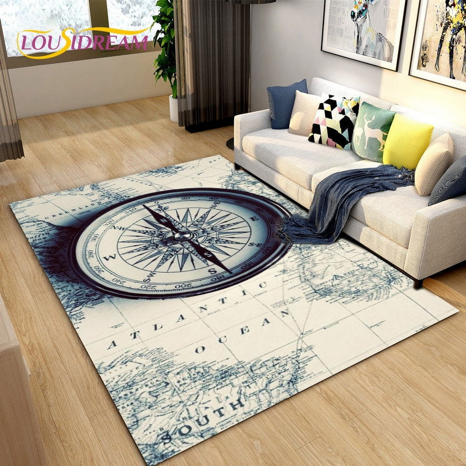 3D Retro Compass Map World Map Area Rug Carpet Rug for Living Room ...