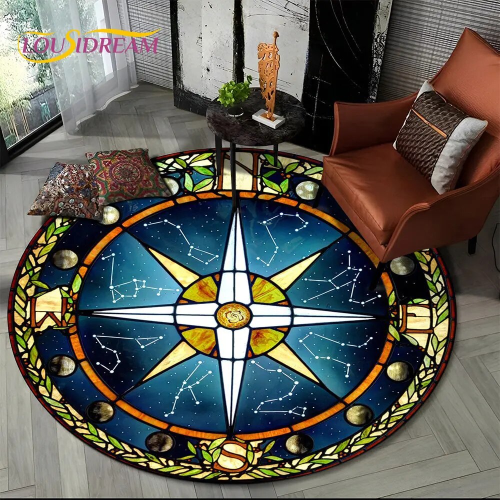 3D Retro Compass Series Circle Area Rug Round Carpet Rug for Living ...
