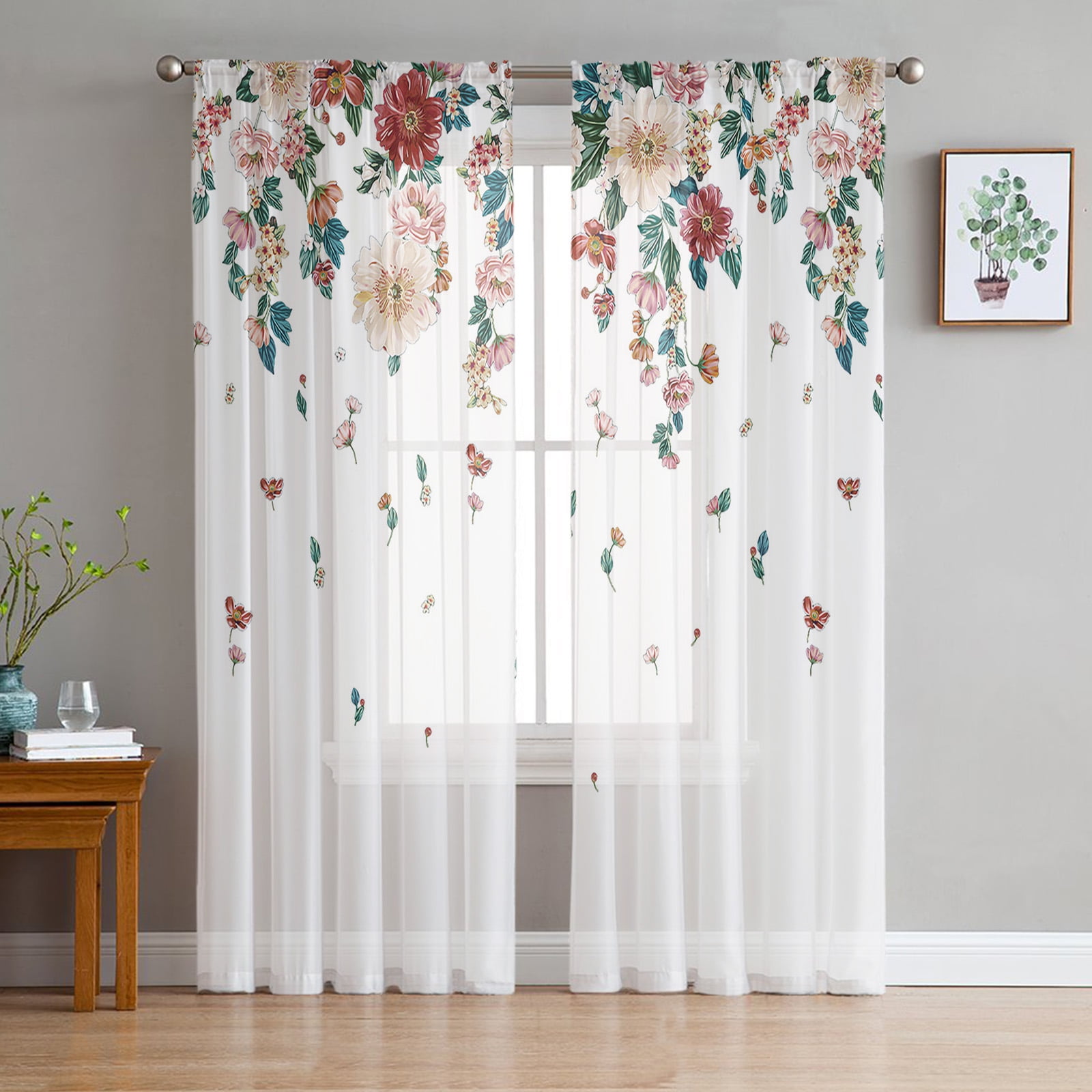 3D Retro Floral Tile Pattern Tulle Curtains For Living Room Voile Sheer ...