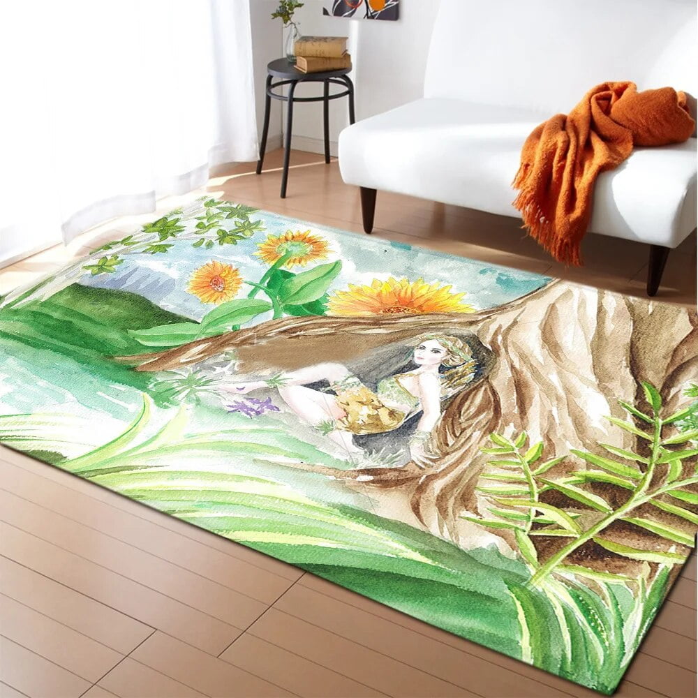 3D Retro Flower Plant Leaves Carpet for Kitchen Floor Mat Home Entrance ...