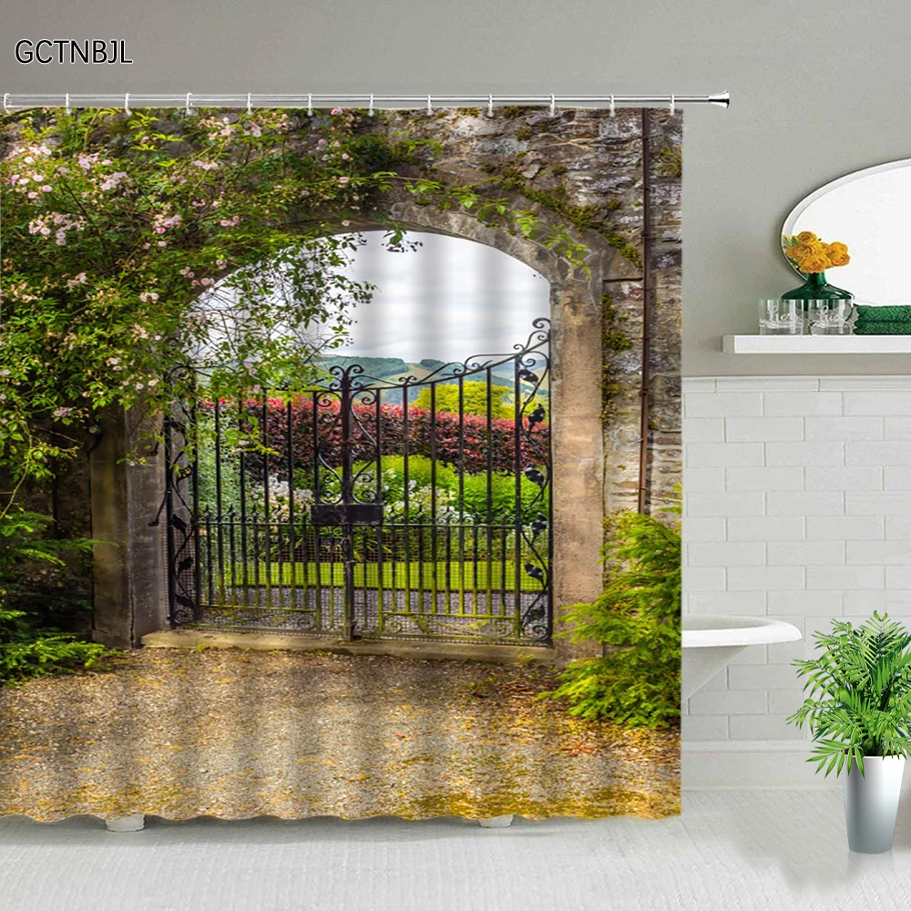 3D Retro Garden Scenery Shower Curtain Woods Flower Vine Nature ...
