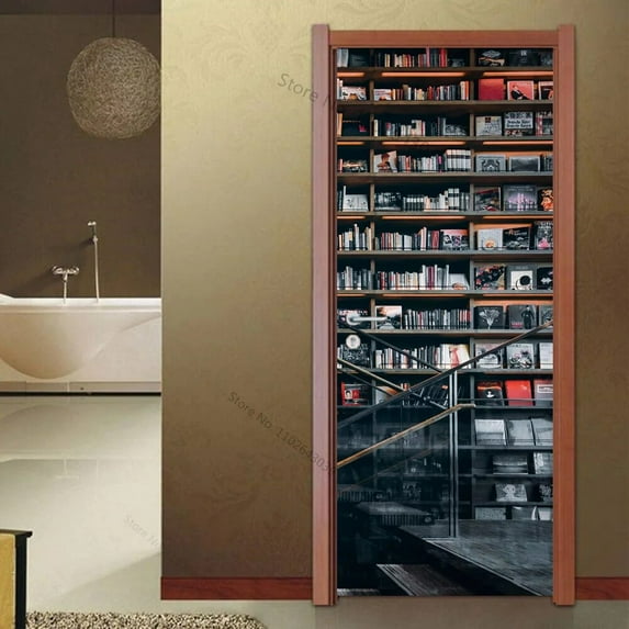 3D Retro Library Door Sticker Vinyl Wallpaper Self-adhesive DIY For ...