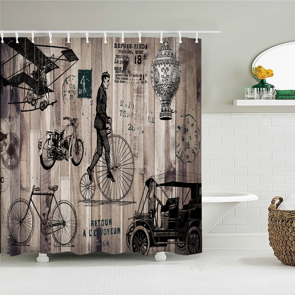 3D Retro Old Wood Pattern Shower Curtains Europe and America Style ...