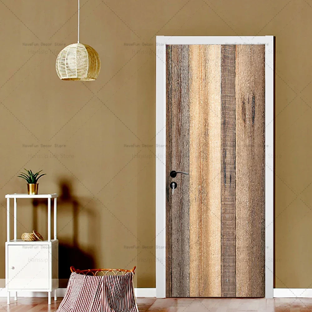 3D Retro Old Wooden Door Stickers Waterproof Poster Wallpaper Self ...