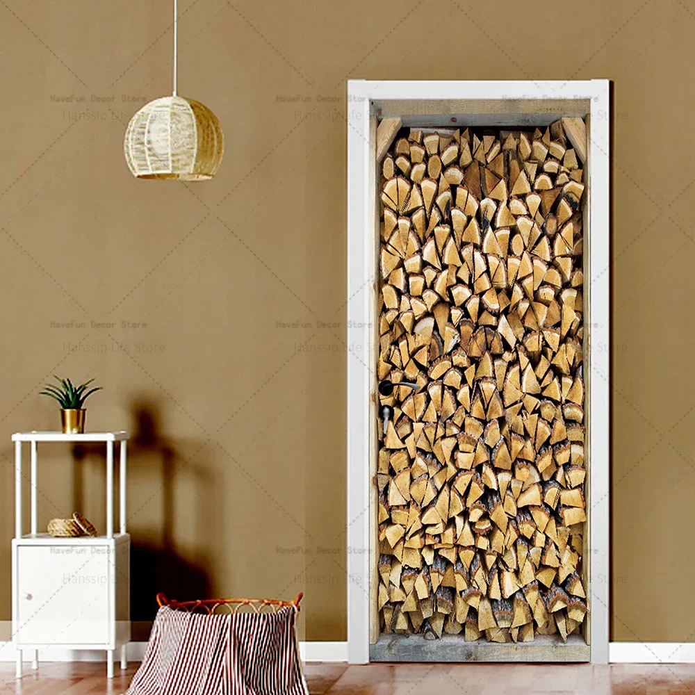 3D Retro Old Wooden Door Stickers Waterproof Poster Wallpaper Self ...
