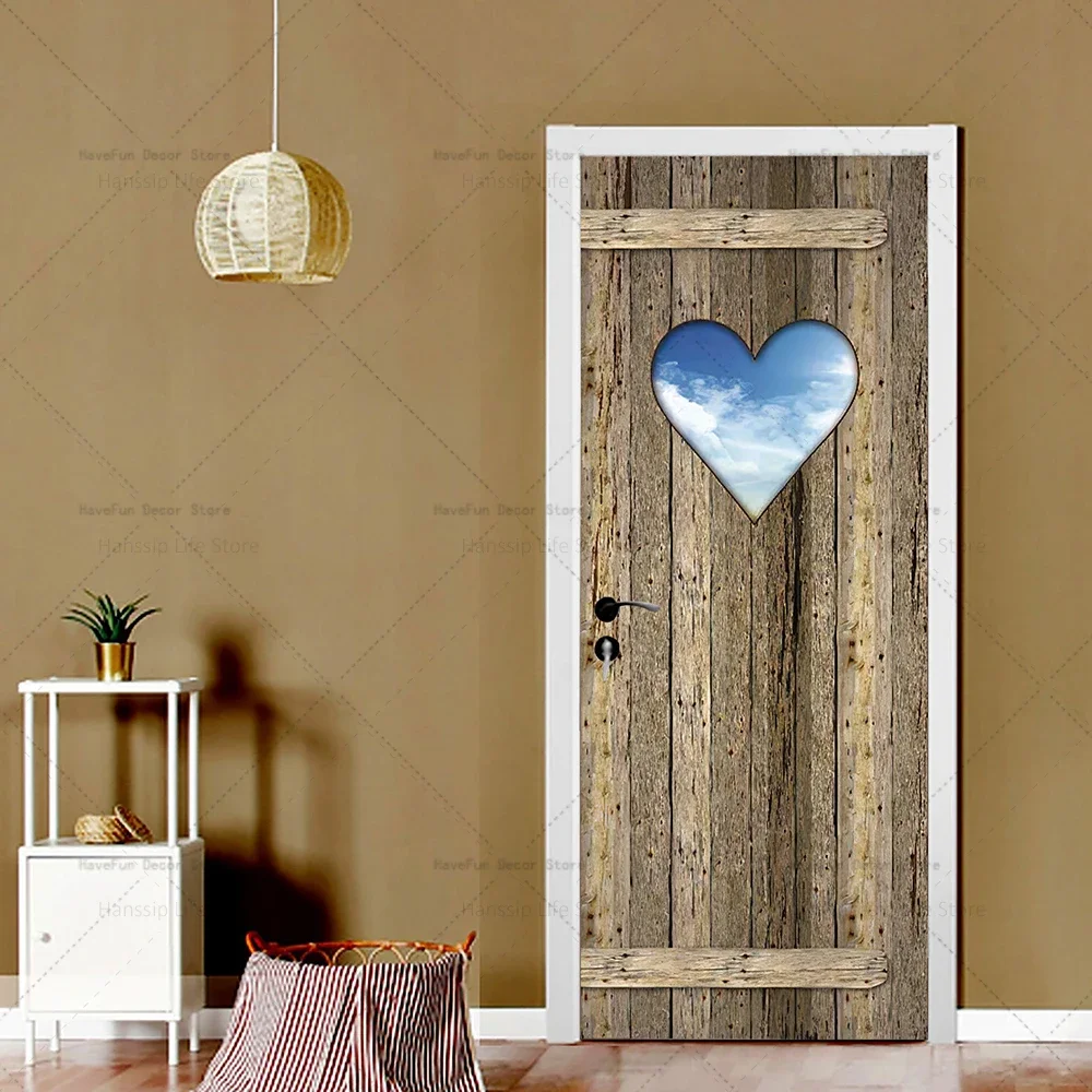 3D Retro Old Wooden Door Stickers Waterproof Poster Wallpaper Self ...