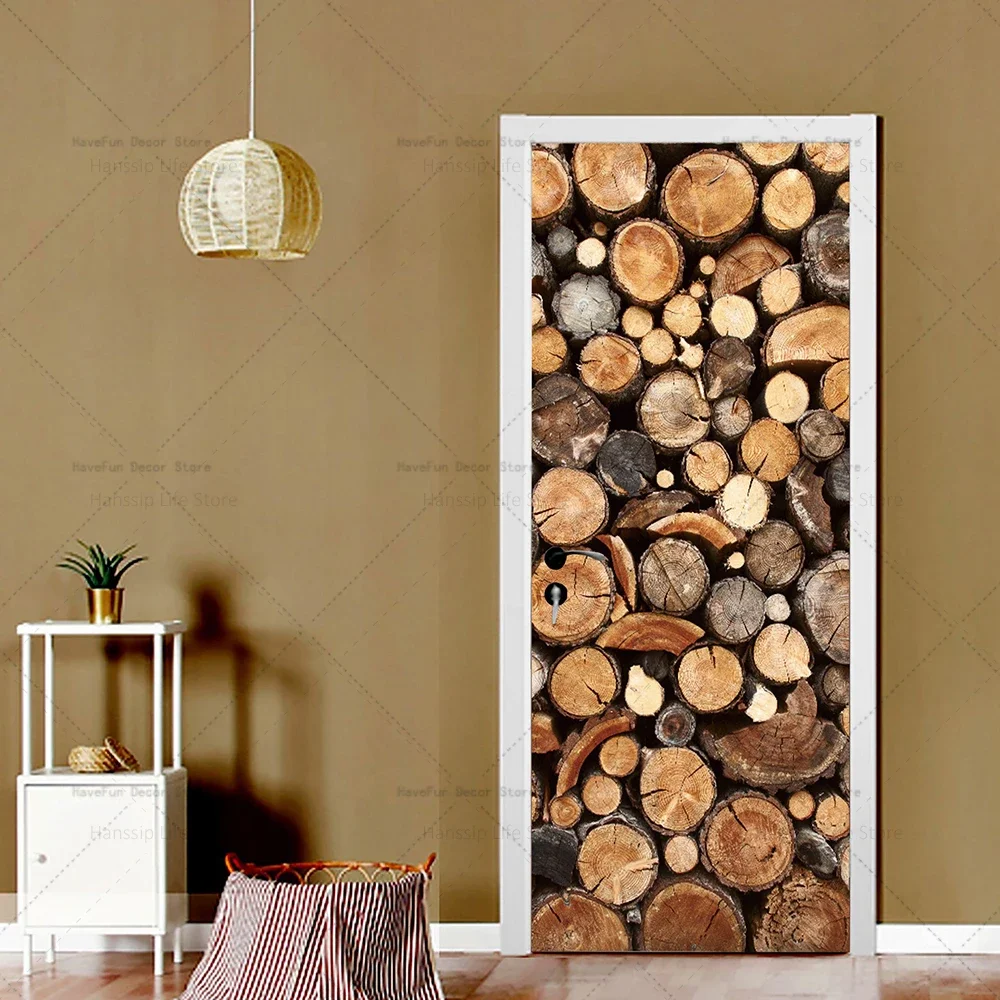 3D Retro Old Wooden Door Stickers Waterproof Poster Wallpaper Self ...