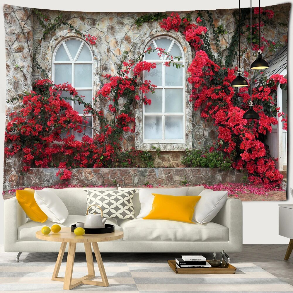 3D Retro Street Flowers Window Tapestry Wall Hanging Home ration ...