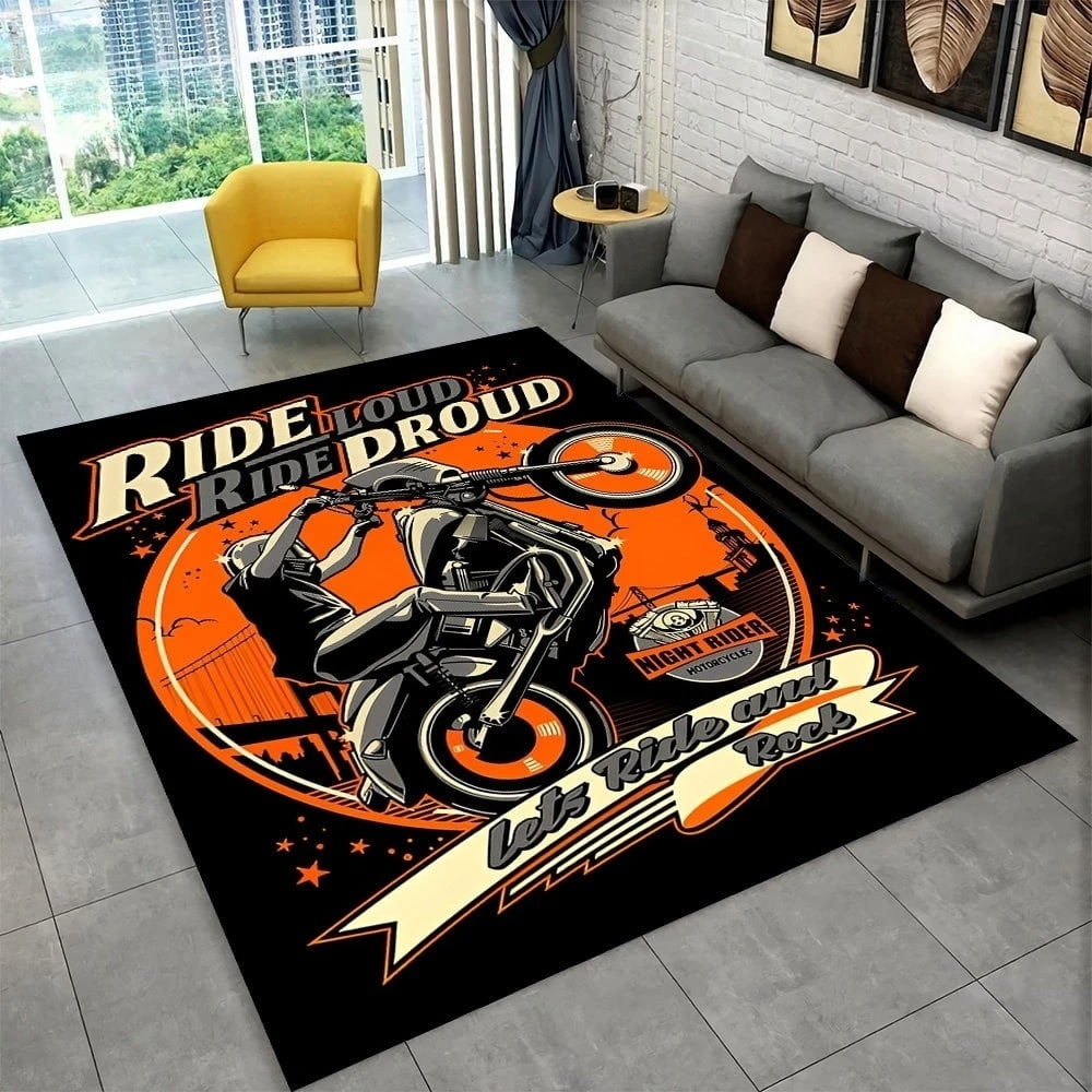 3D Retro Vintage Motorcycle Area Rug Large Carpet Rug for Living Room ...