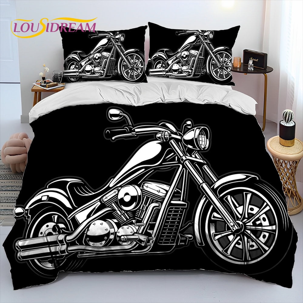 3D Retro Vintage Motorcycle Comforter Bedding Set Duvet Cover Bed Set ...