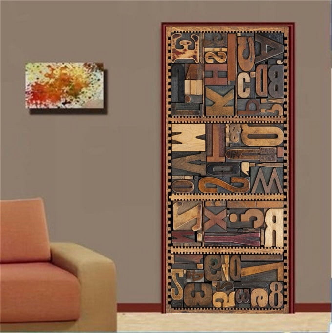 3D Retro Wooden Door Sticker Self-Adhesive Room Decoration Decal Home ...