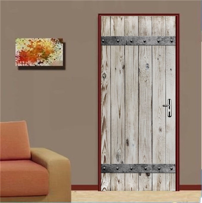 3D Retro Wooden Door Sticker Self-Adhesive Room Decoration Decal Home ...