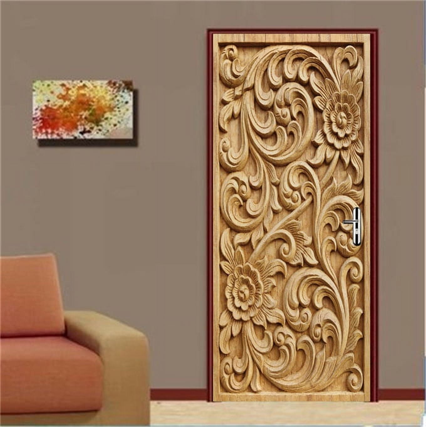 3D Retro Wooden Door Sticker Self-Adhesive Room Decoration Decal Home ...