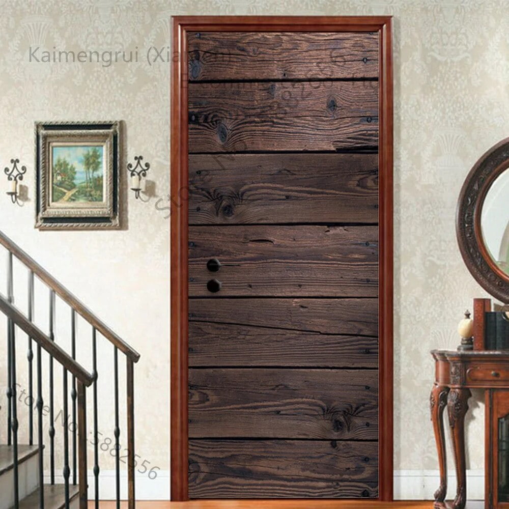 3D Retro Wooden Door Stickers Self Adhesive Waterproof for Bed Living ...