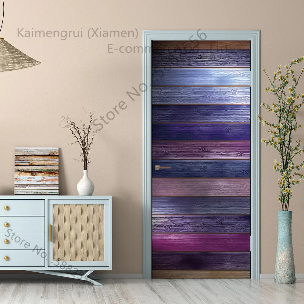 3D Retro Wooden Door Stickers Self Adhesive Waterproof for Bed Living ...