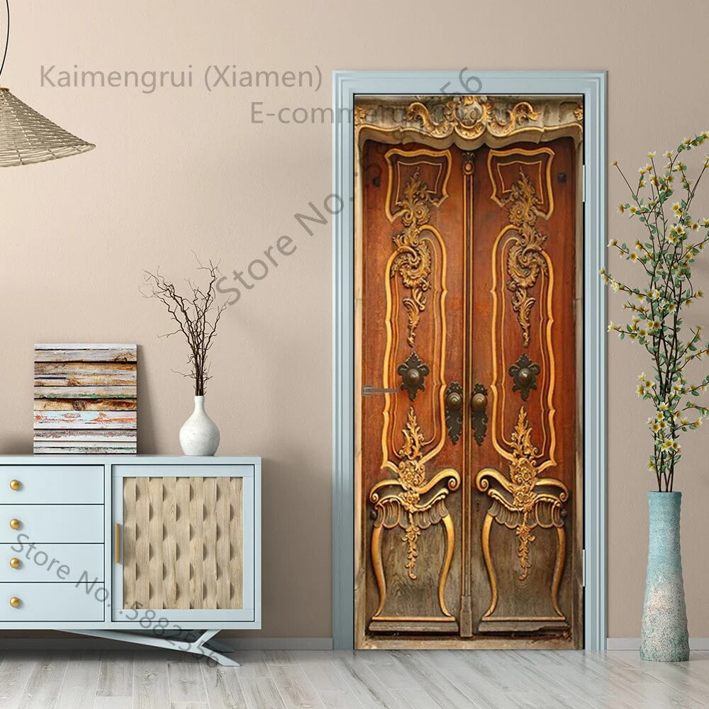 3D Retro Wooden Door Stickers Self Adhesive Waterproof for Bed Living ...