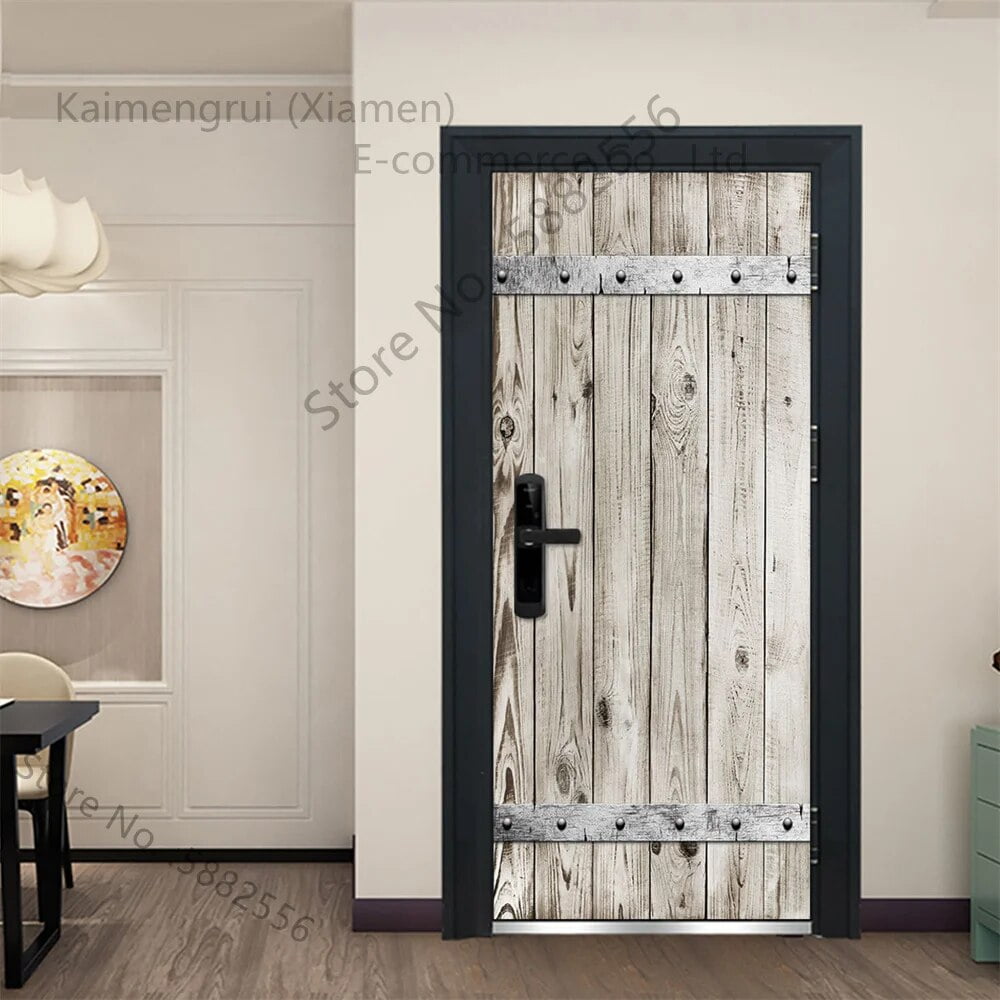 3D Retro Wooden Door Stickers Self Adhesive Waterproof for Bed Living ...