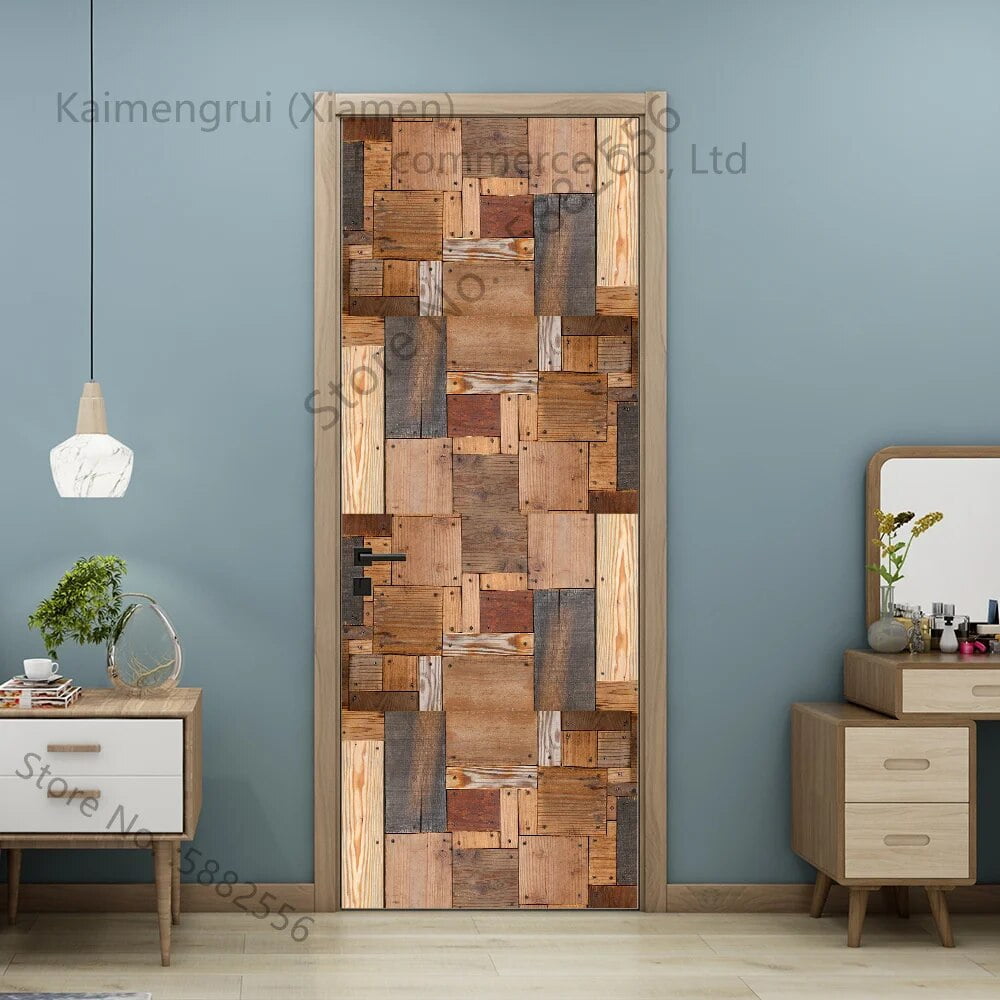 3D Retro Wooden Door Stickers Self Adhesive Waterproof for Bed Living ...