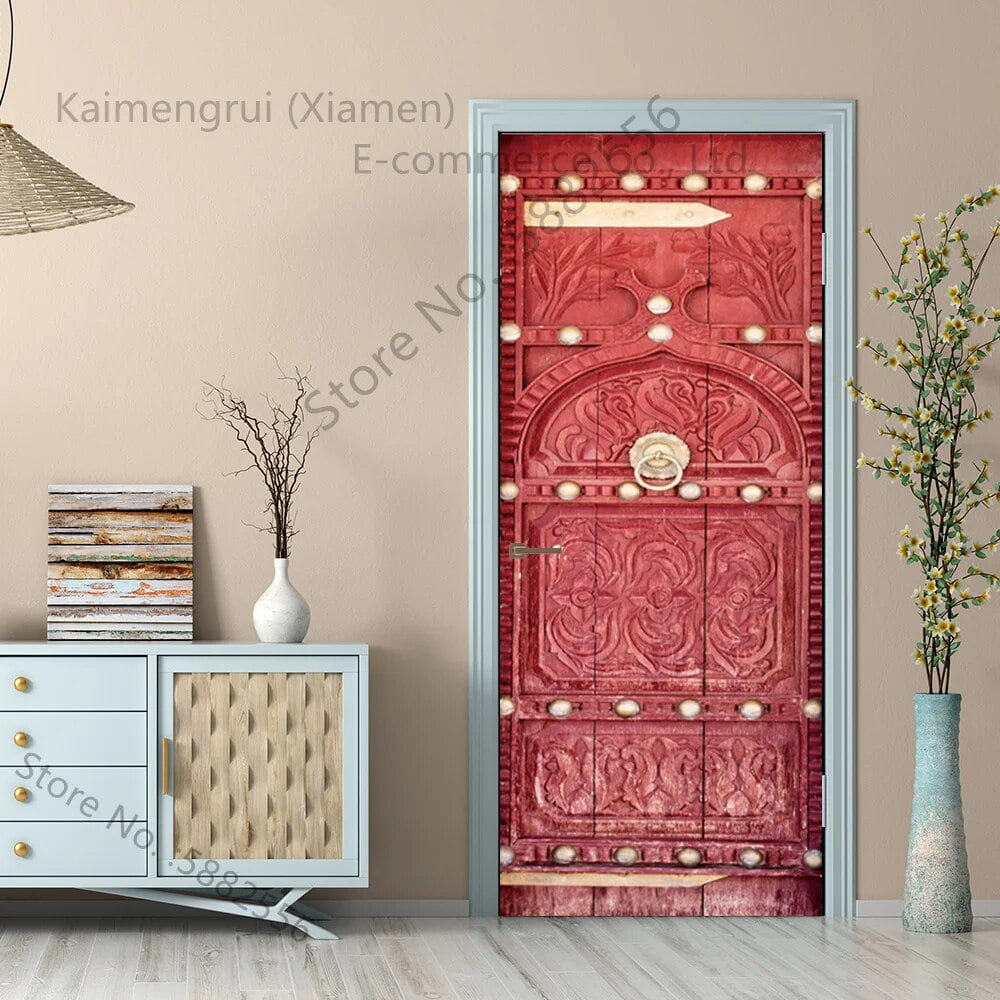 3D Retro Wooden Door Stickers Self Adhesive Waterproof for Bed Living ...