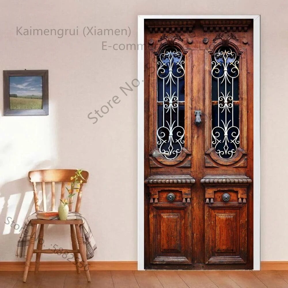 3D Retro Wooden Door Stickers Self Adhesive Waterproof for Bed Living ...