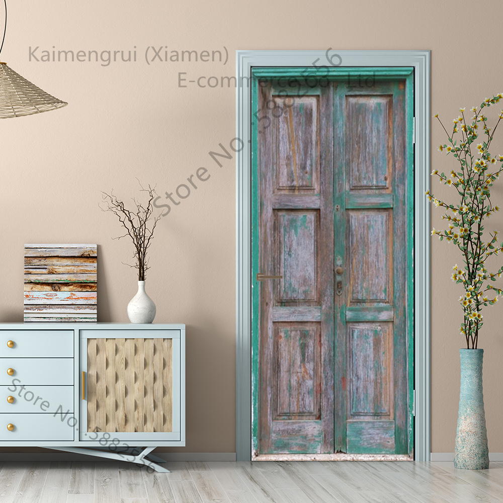 3D Retro Wooden Door Stickers Self Adhesive Waterproof for Bed Living ...