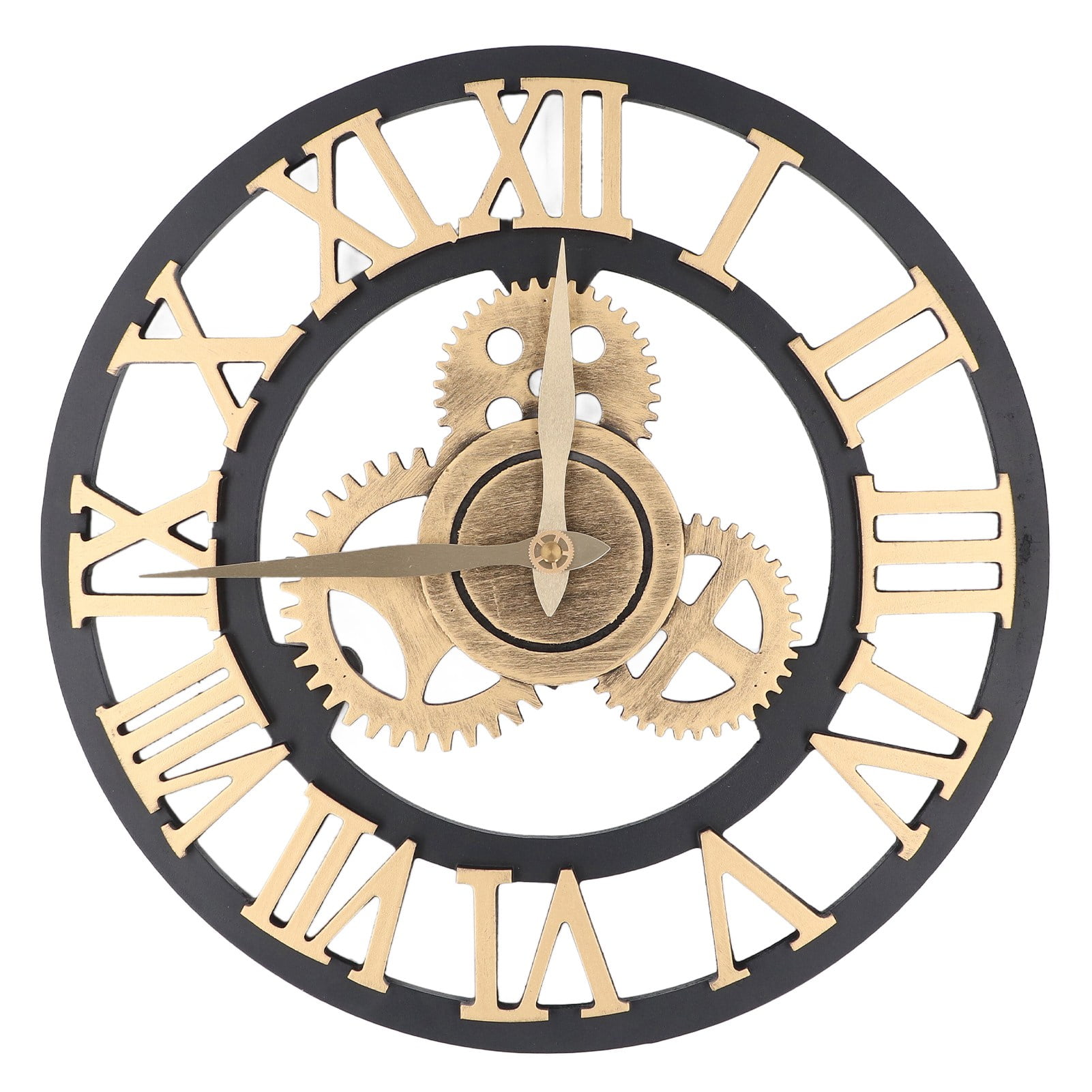 3D Retro Wooden Gear Wall Clock 34CM Numerals Industrial Style Clocks ...