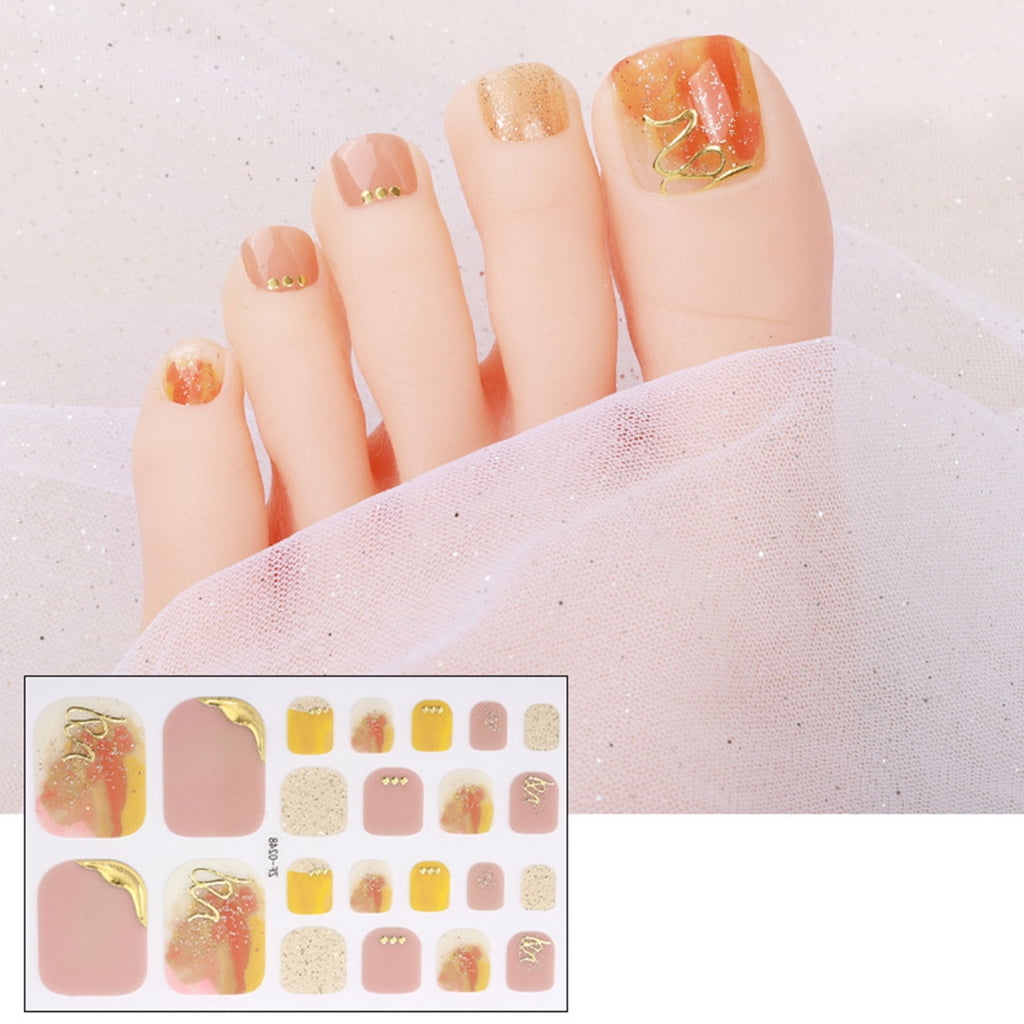 3D Rhinestones Toenail Wraps Waterproof Full Toenail Stickers Toenail ...