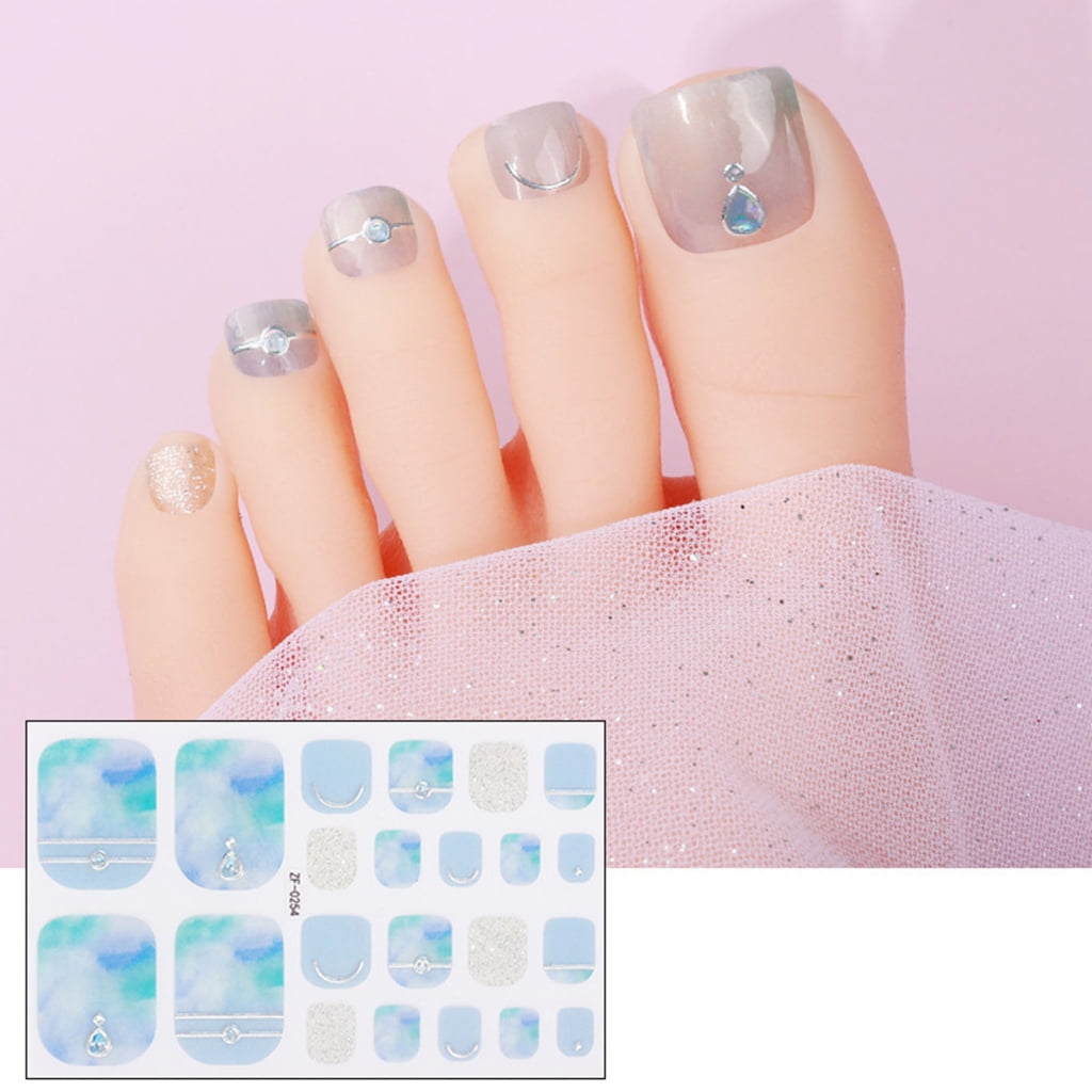 3D Rhinestones Toenail Wraps Waterproof Full Toenail Stickers Toenail ...