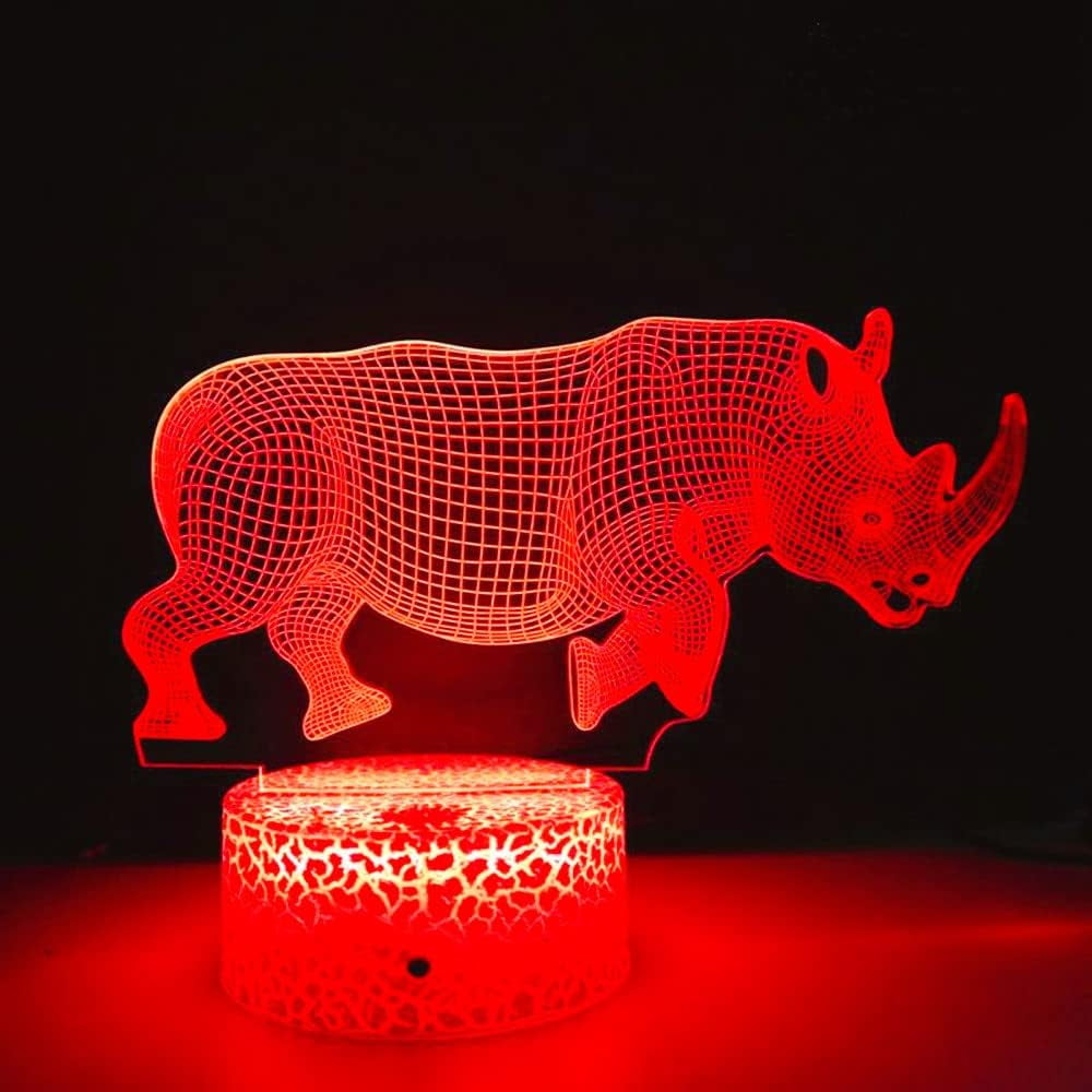 3D Rhinoceros Night Light Table Desk Optical Illusion Lamps 7 Color ...