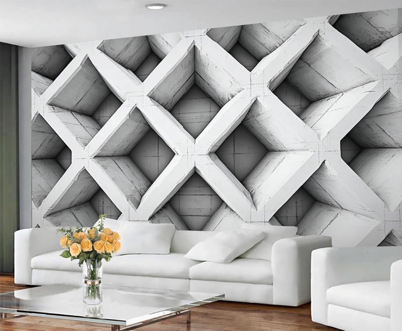 3D Rhombus Geometric Mural, European Wall Paintings, Industrial Murals ...