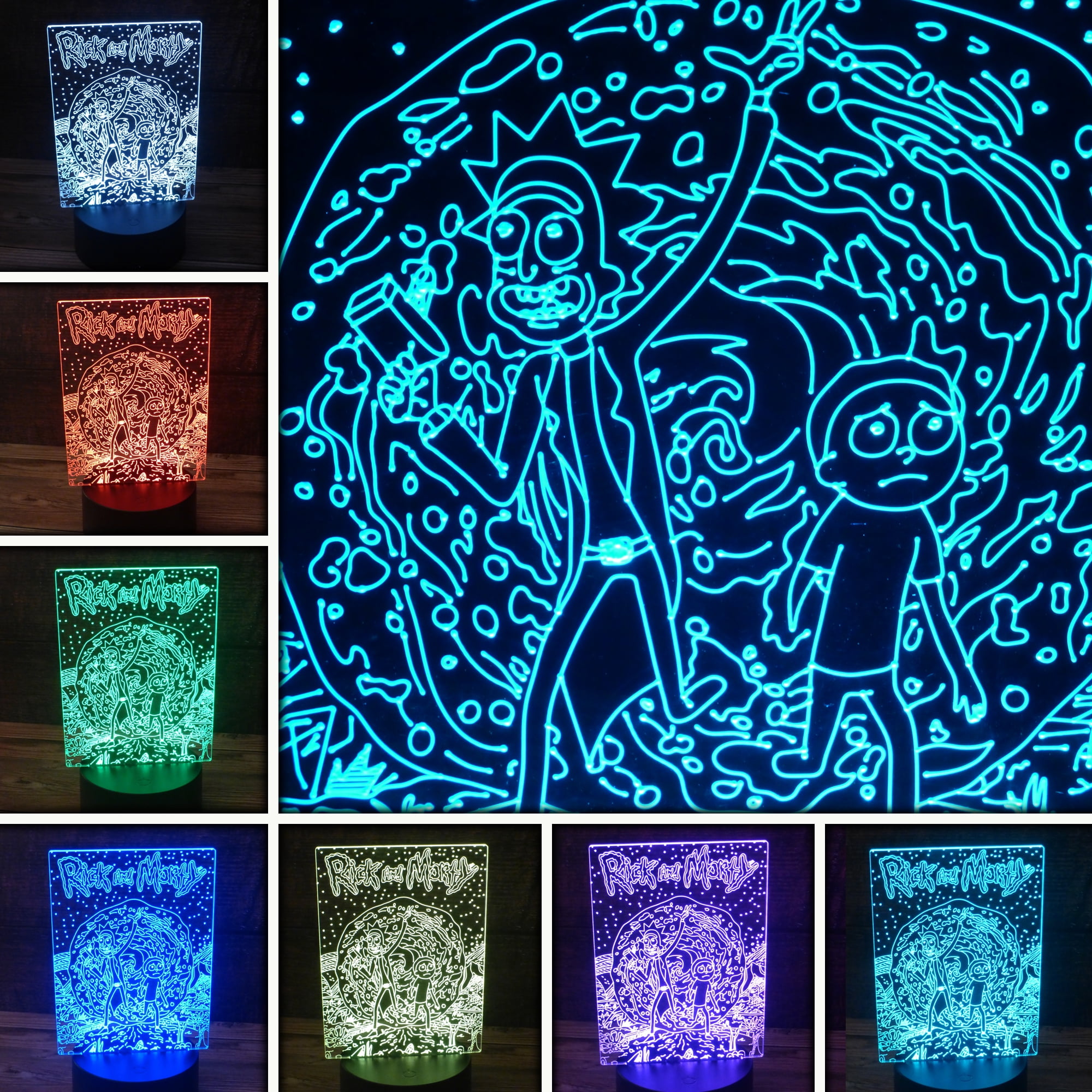 3D Ricky and Morty Teleportation Desk Light, 7 Color LED Base Lamp with ...