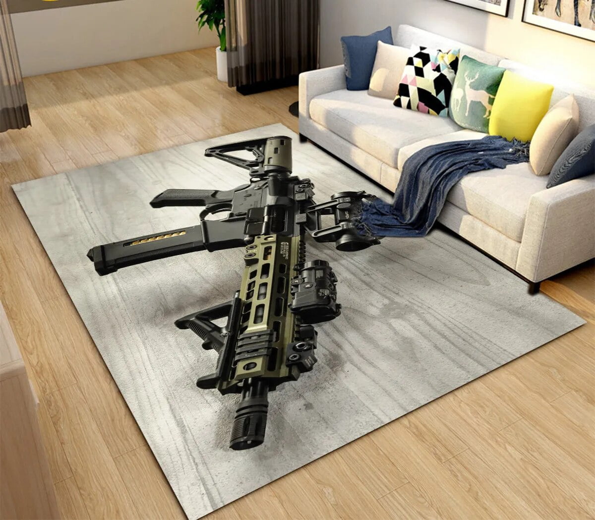 3D Rifle Pistol Carpet Living Room Rug Home Decor Bedroom Kitchen ...