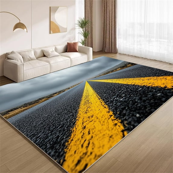 3D Road Highway Area Rugs, Extended Path Carpet, Washable Non Slip Low ...